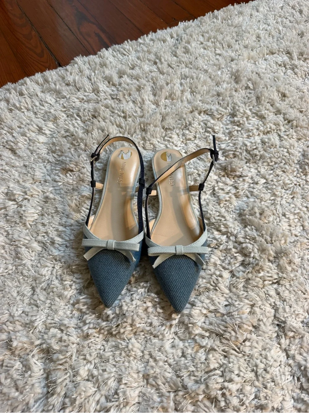 Nine West | Shoes | Nine West Blue Pointed Slingback Flats With Cream ...